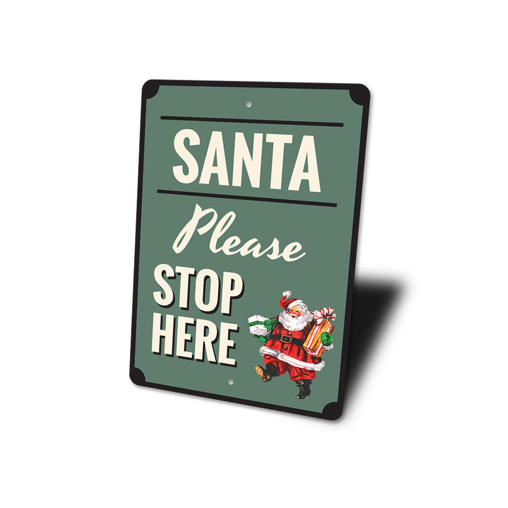 Lizton Sign Shop, Inc Santa Please Stop Here Aluminum Sign | Wayfair