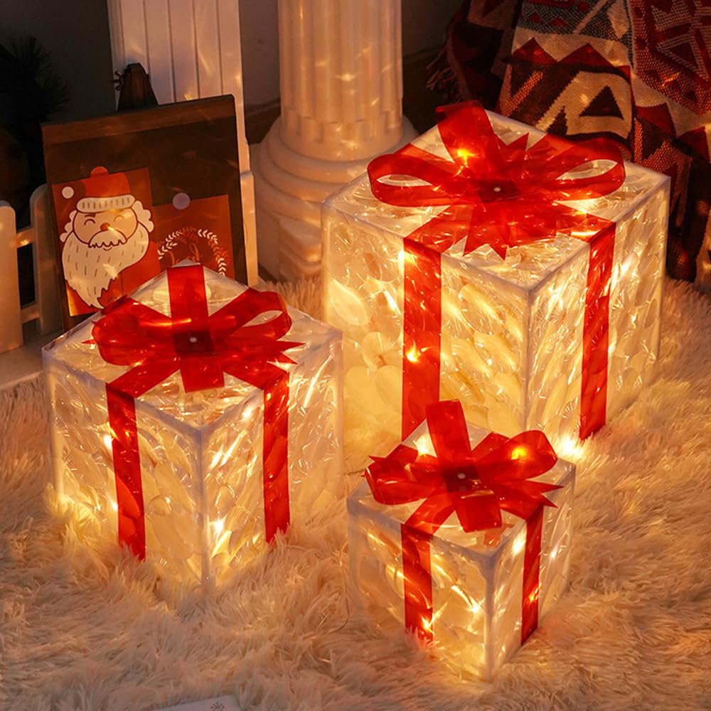 ADROIM Christmas Lighted Gift Boxes,50 LED Transparent Lighted Boxes ...