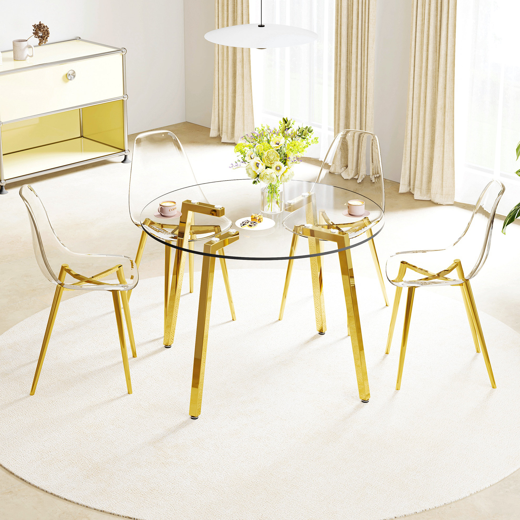 Mercer41 Table And Chair Set.Modern Luxurious Round Tempered Glass ...