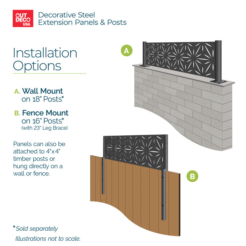 OUTDECO 16"x48" Stars Galvanized Steel Wall and Fence Extension Privacy ...