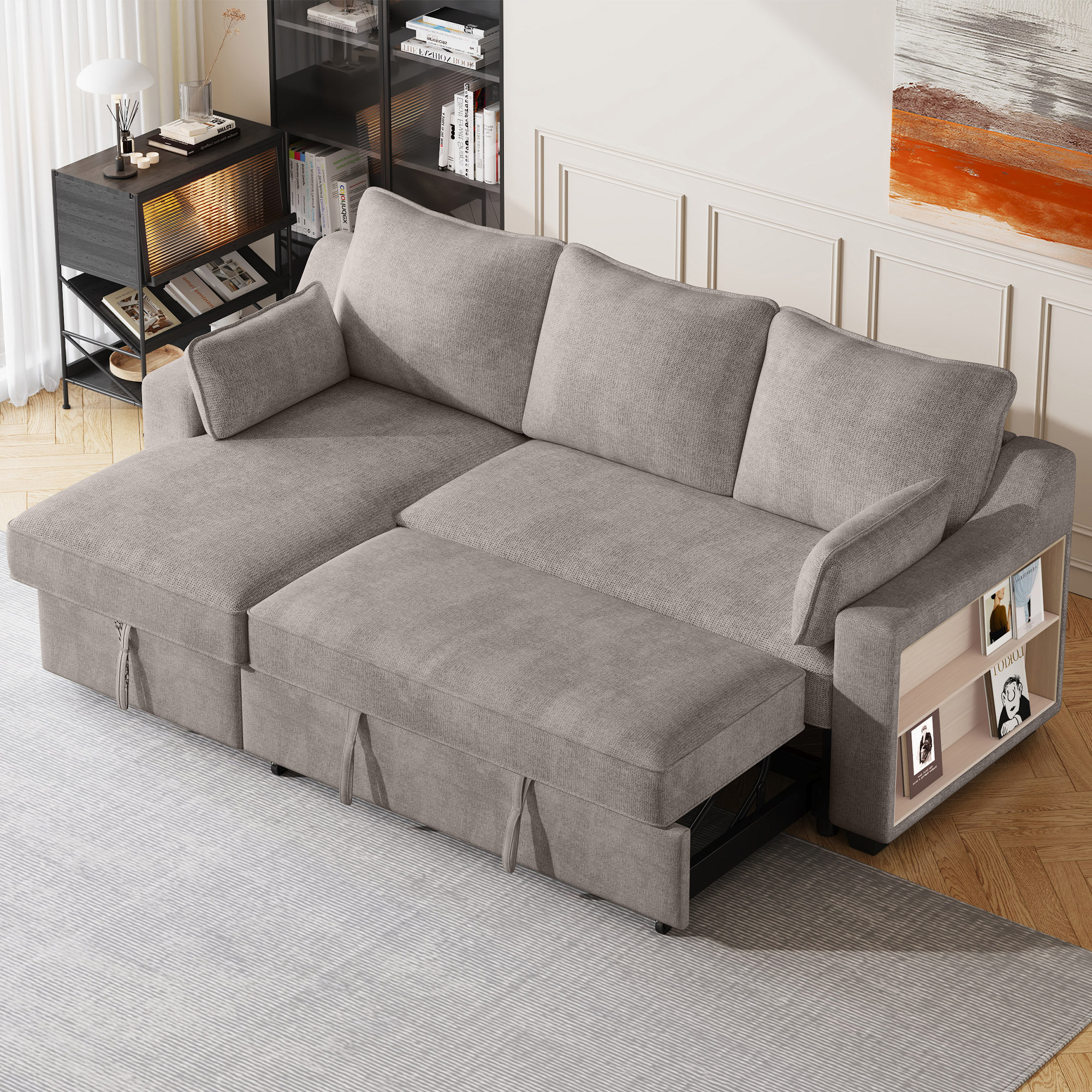 Latitude Run® Pull Out Sleeper Sofa L-Shaped Couch Convertible Sofa Bed ...