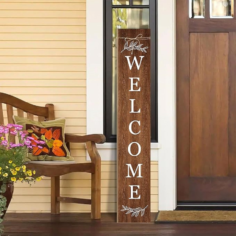 Gracie Oaks Welcome Porch Sign Decor Wooden Hanging Sign Door Porch ...