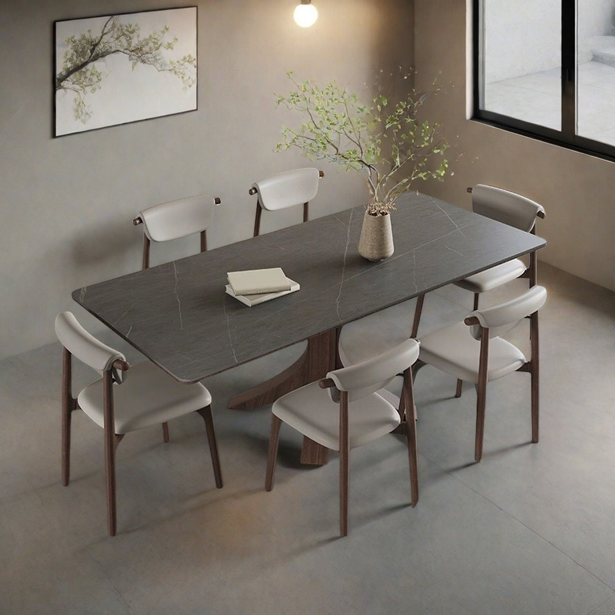 dujinlong home Elegant Oak & Matte Slate Dining Table | Wayfair