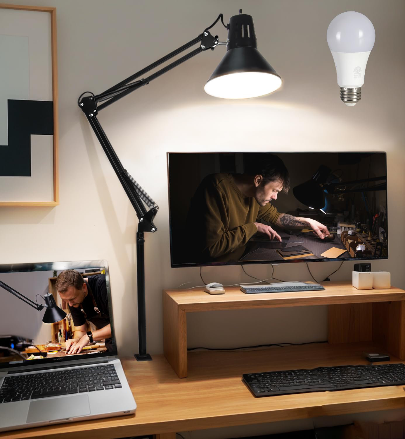 Inbox Zero Desk Lamp For Home Office Eye-Caring Metal Extra Tall Swing ...