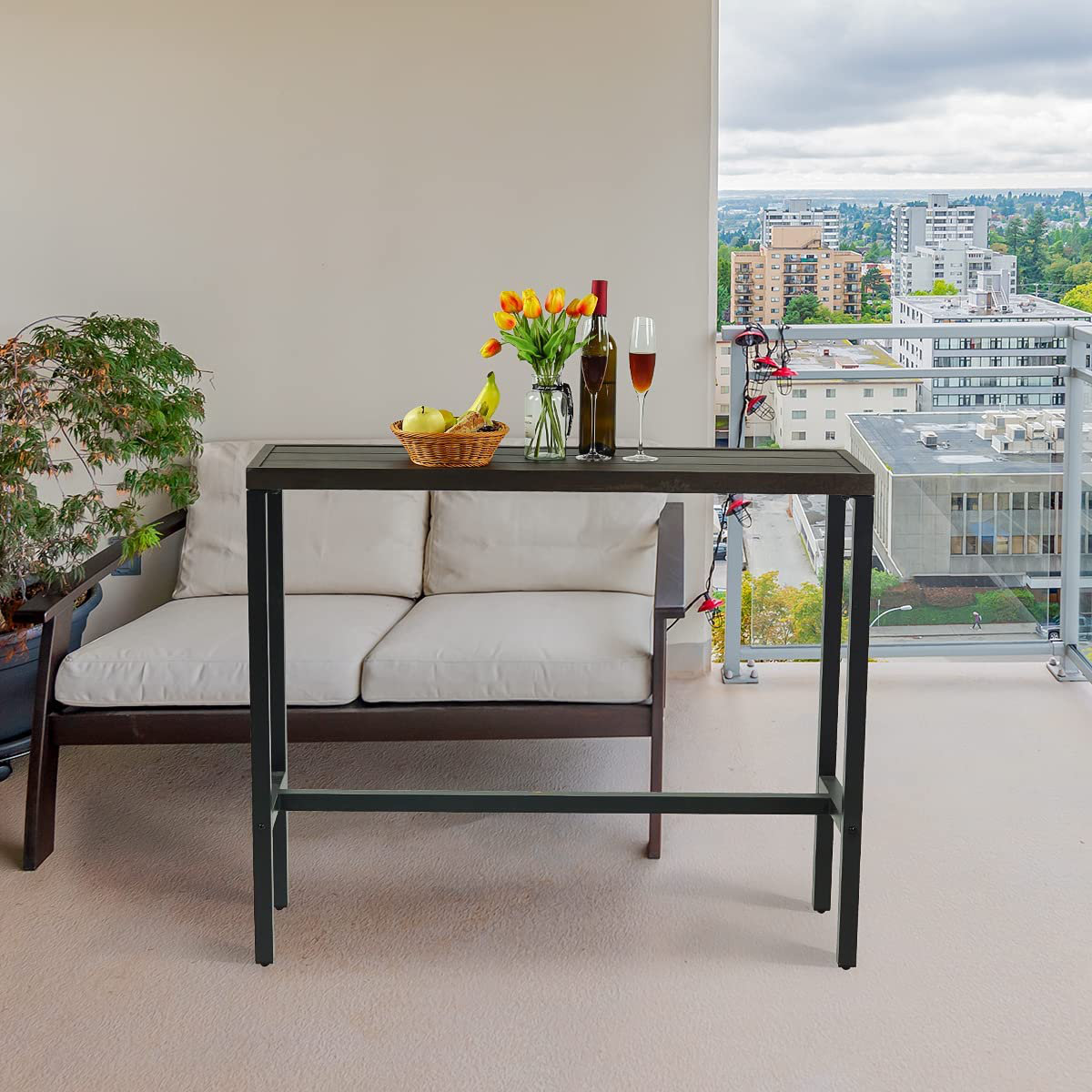 17 Stories Bar Height Table With Wood-like Metal Tabletop,rectangular ...