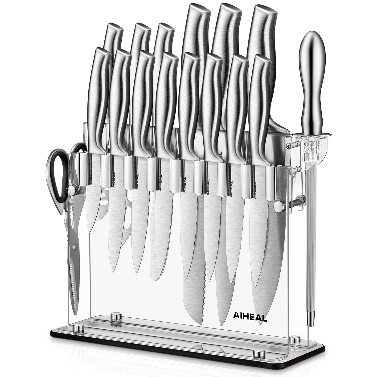 Aiheal 17PCS Knife Set with Acrylic Knife Stand, Sharp Knife Set ...