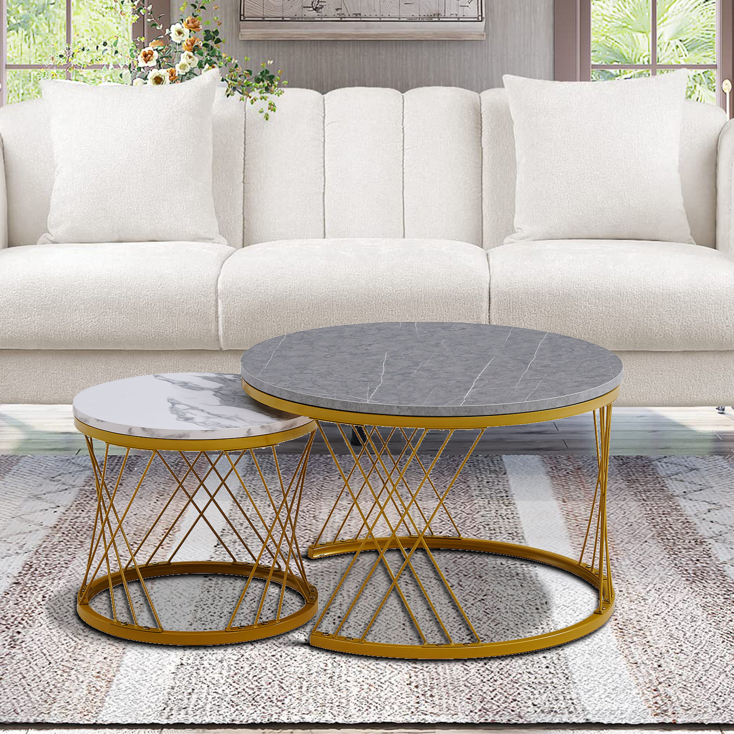 Mercer41 Nedelcu 2-Piece Nesting Coffee Table Set - Wooden Top and ...