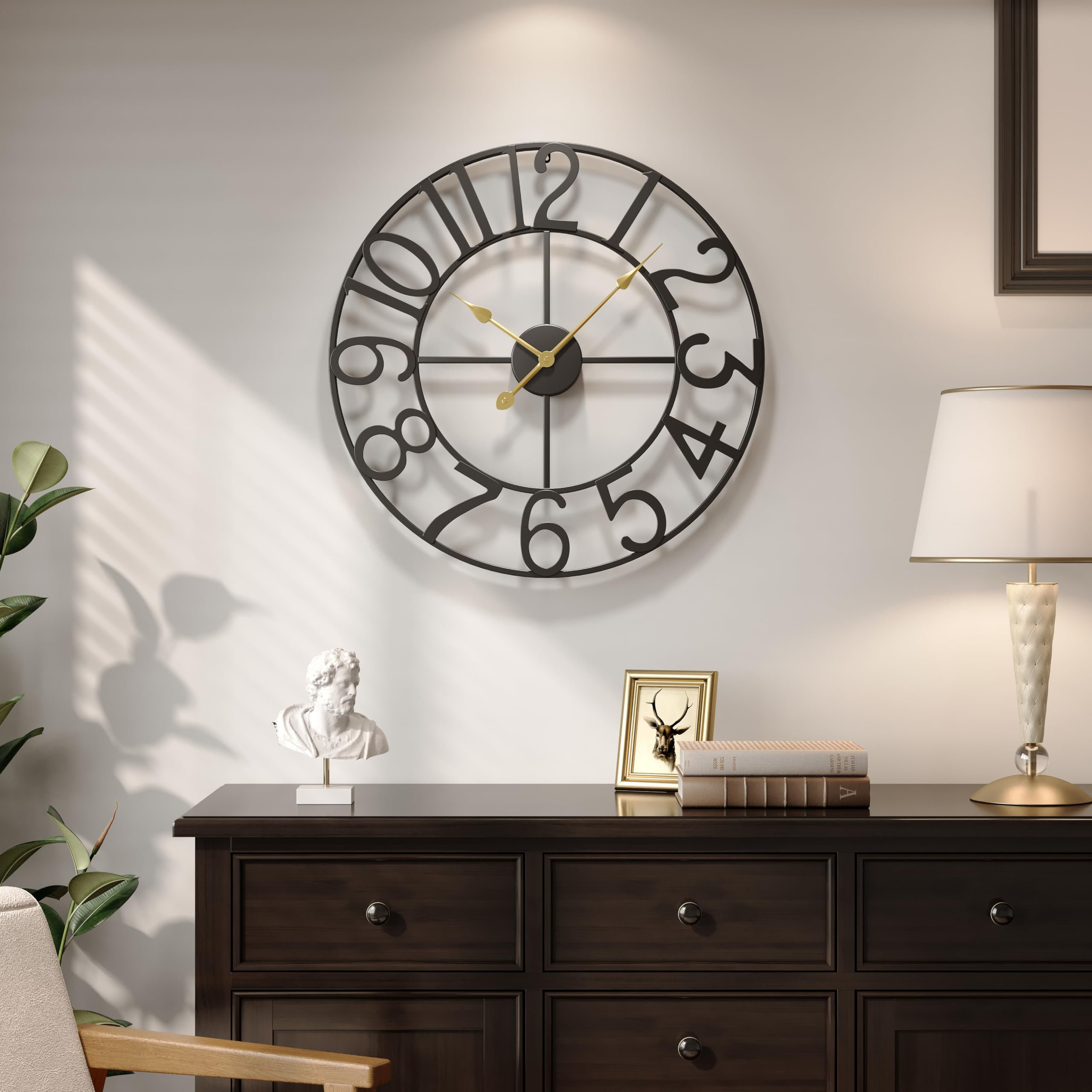Mercer41 Large Wall Clock, 24 Inch Modern Metal Battery-Operated Arabic ...