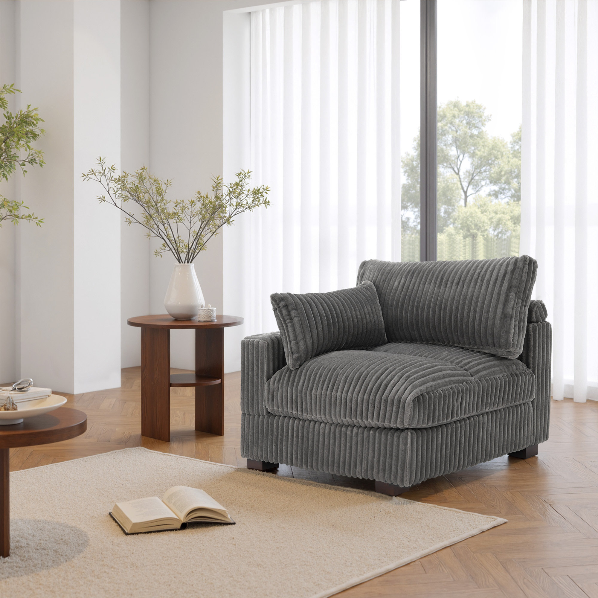 Mercer41 Upholstered Faux Rabbit Fur Flannel Armchair with Pillow Back ...