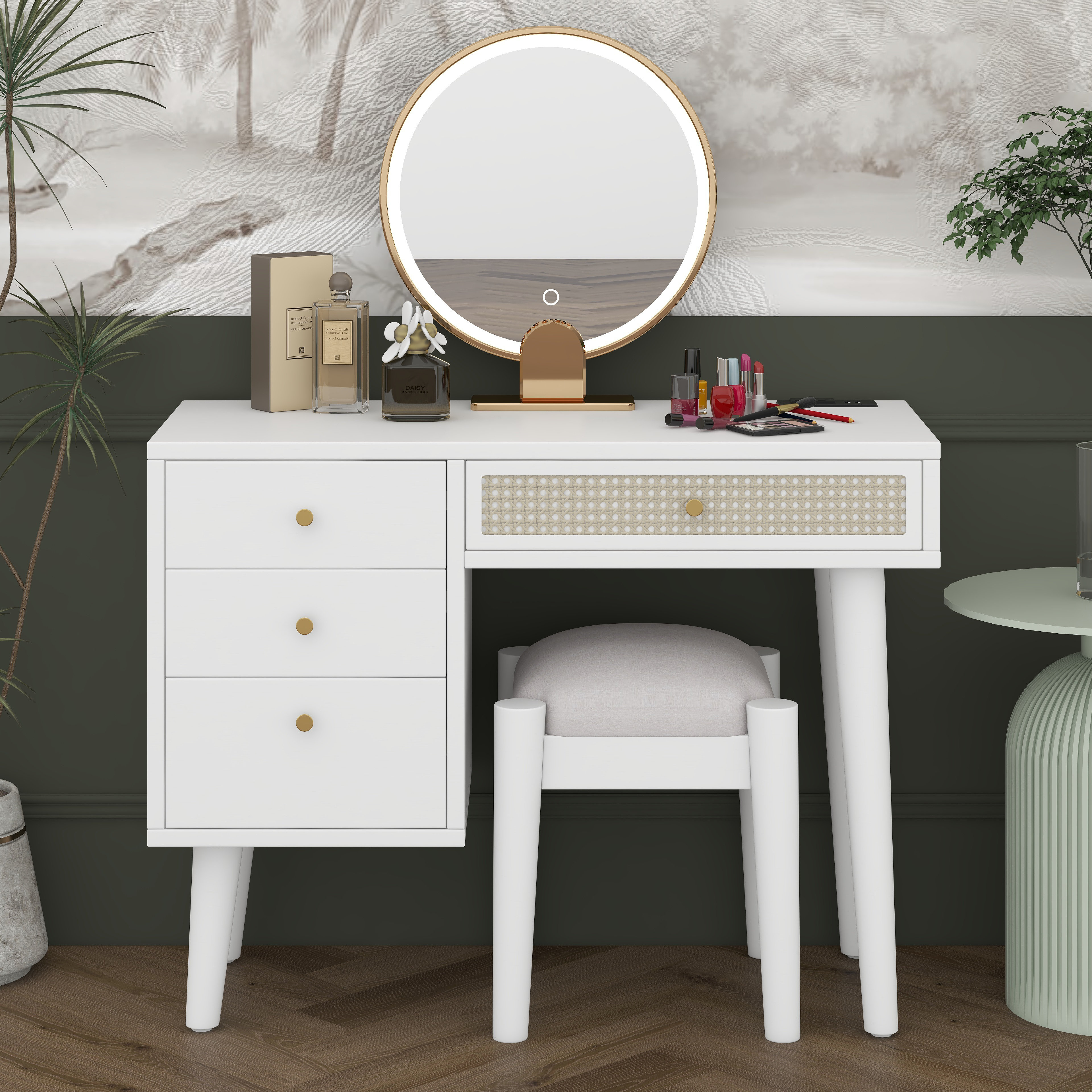 Bayou Breeze 39" Wooden Makeup Vanity Set With Charging Plug&USB Port ...