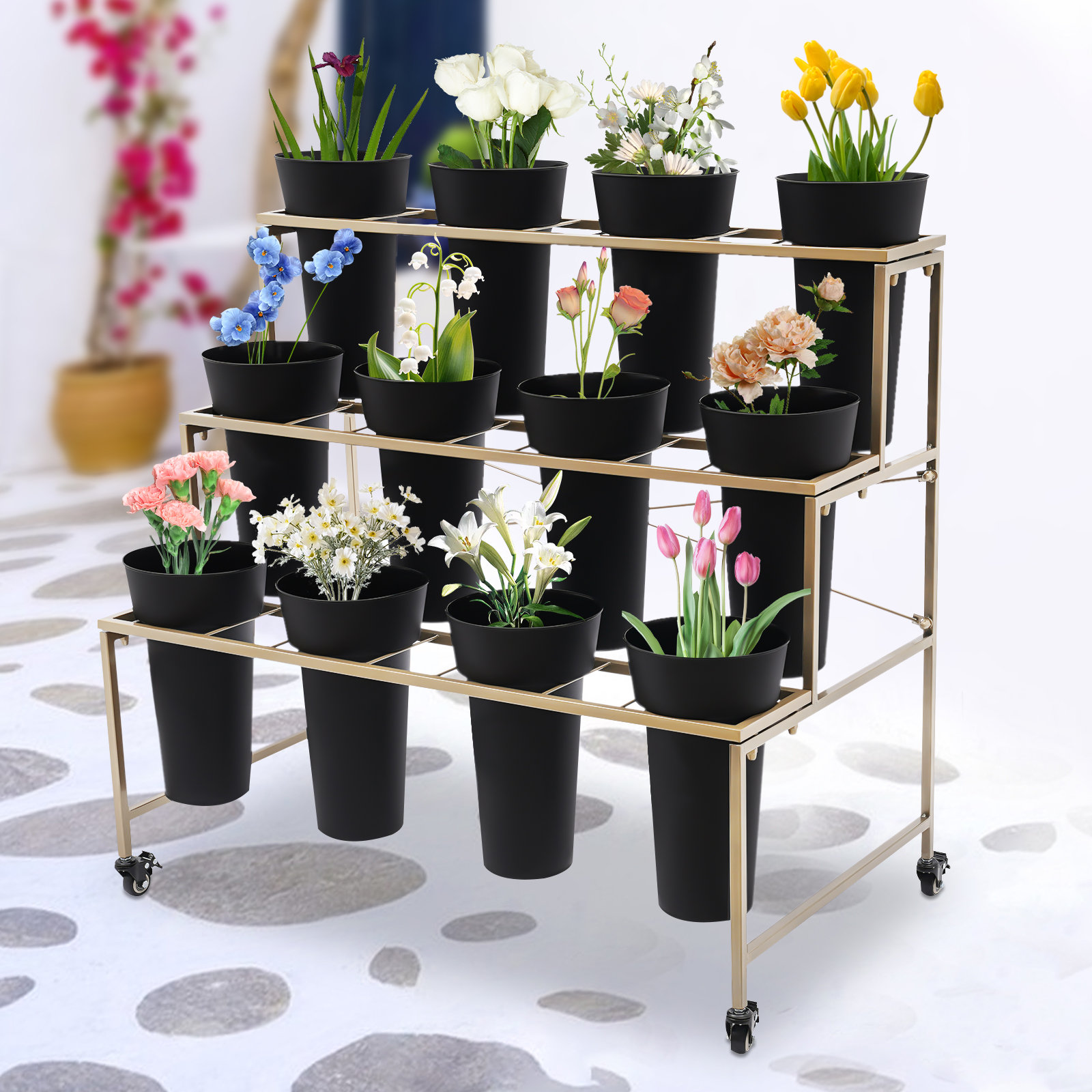 Latitude Run® Jayceion 3-layer Metal Frame Plant Stand with Flower ...