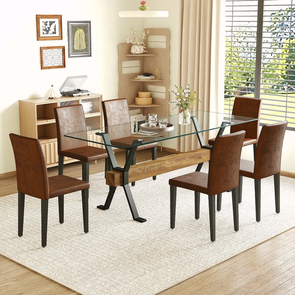 17 Stories Table And Chair Set.79"X31.5" Inch Tempered Glass Tabletop ...