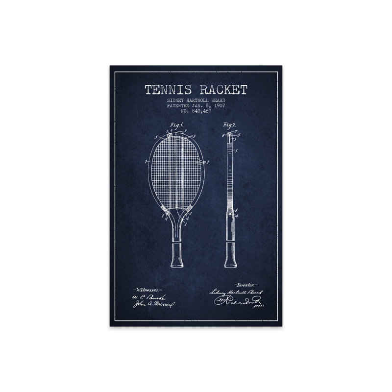 17 Stories Tennis Racket Navy Blue Patent Blueprint by Aged Pixel | Wayfair