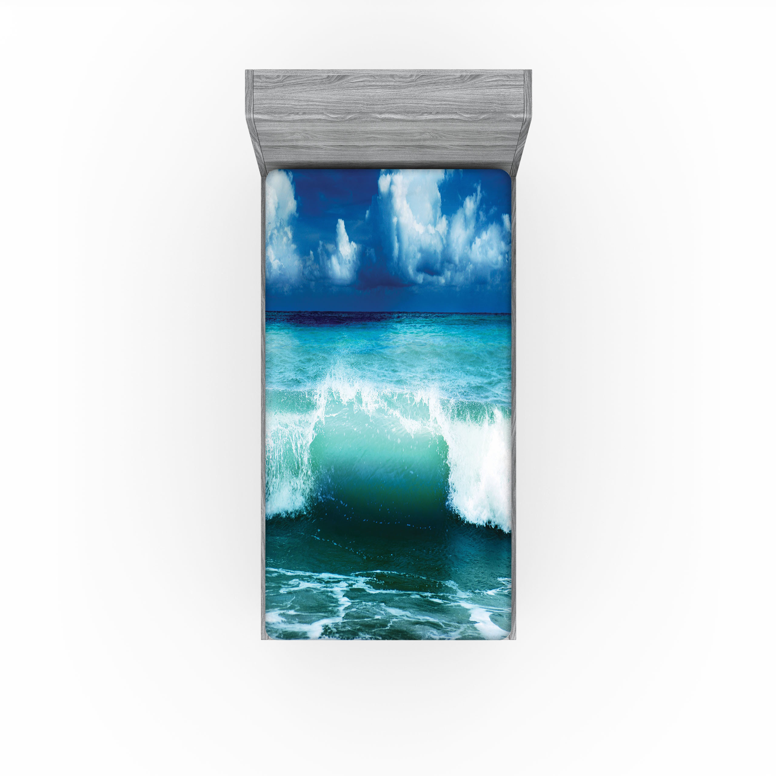 Ambesonne Ocean Fitted Sheet 2-Pack Caribbean Seascape Waves Aqua Navy ...