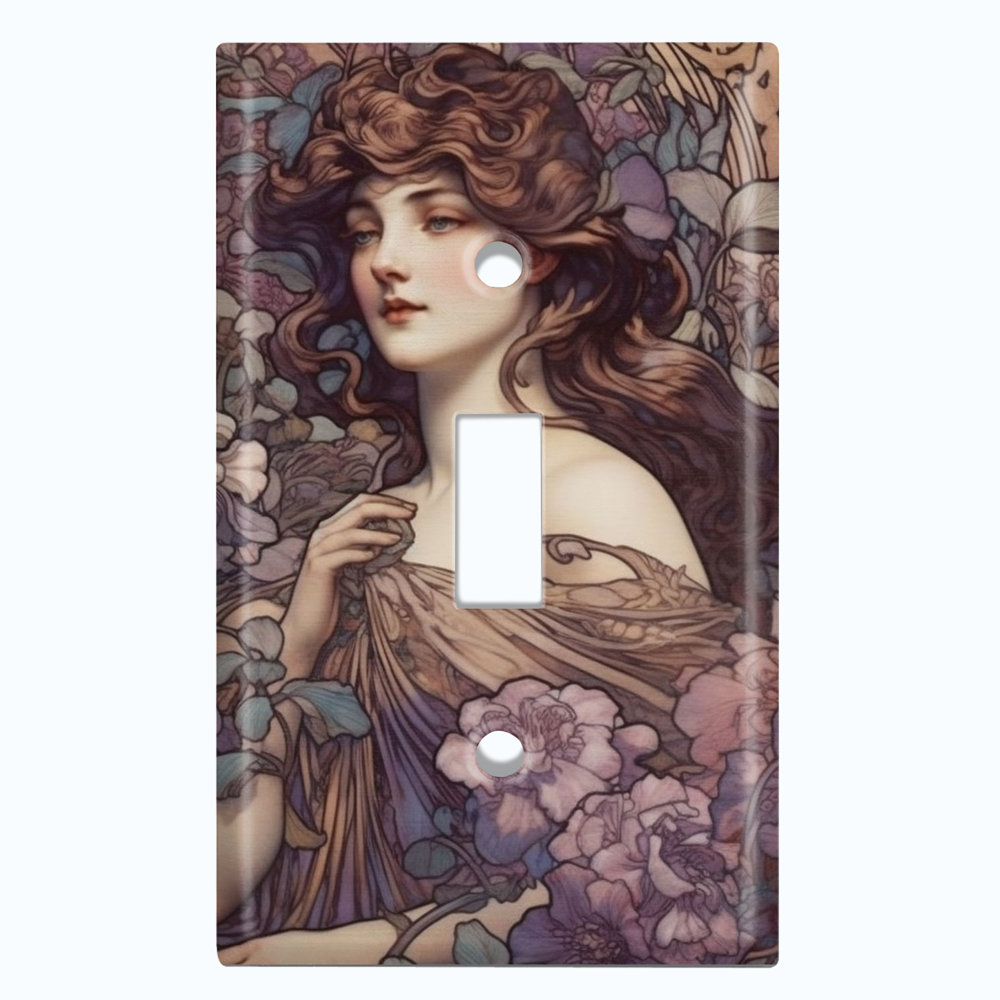 WorldAcc Beautiful Art Nouveau Flower Girl 1-Gang Toggle Light Switch ...
