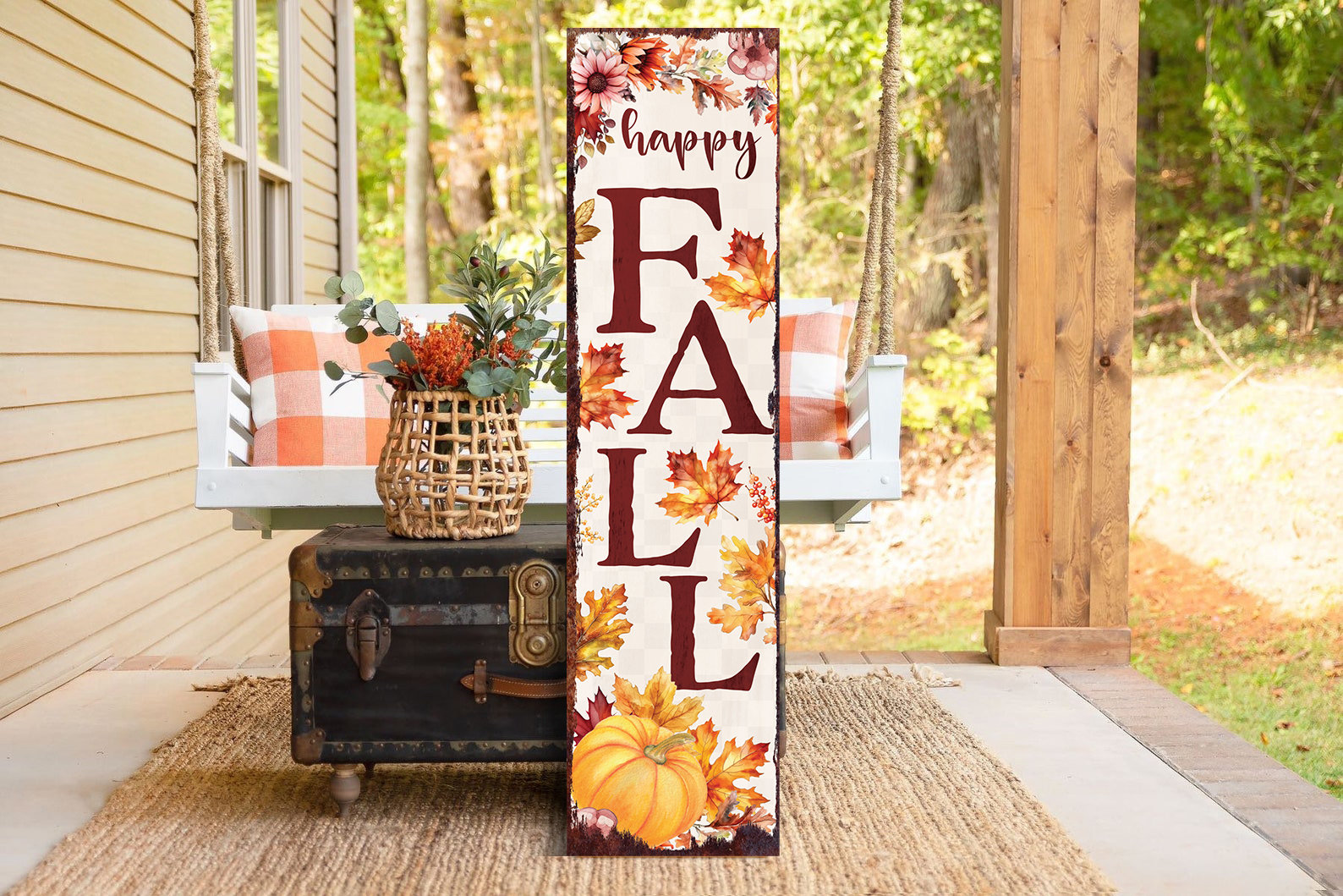 Trinx Fall Porch Sign - Front Porch Fall Welcome Sign with Vintage ...