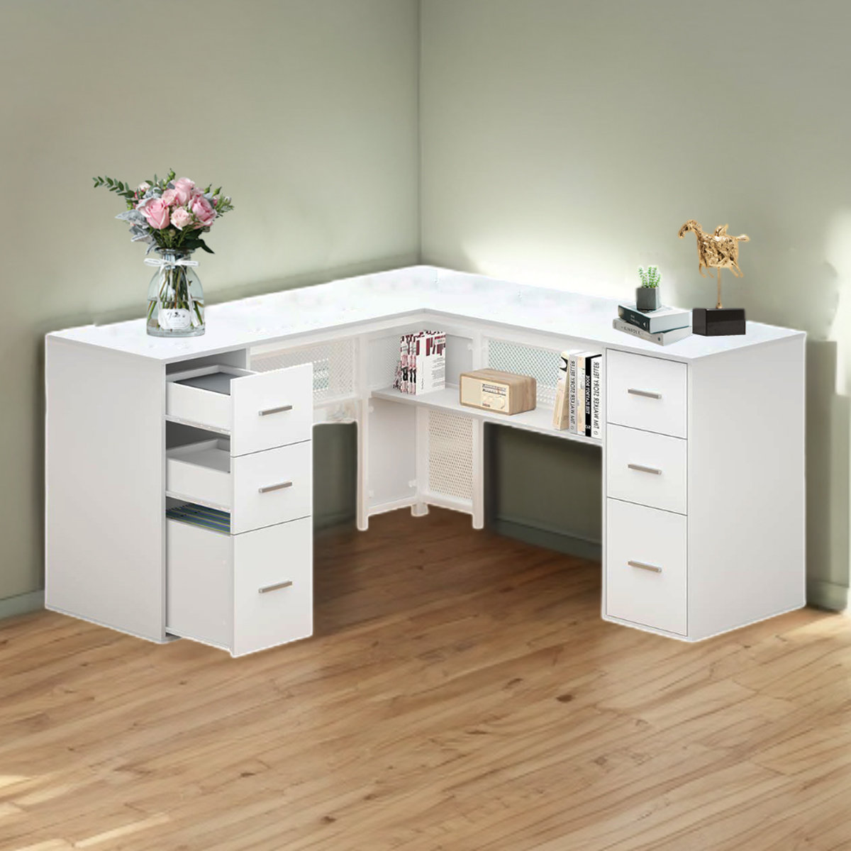 Hokku Designs Large L-shaped desk with drawers, file cabinet - Wayfair ...