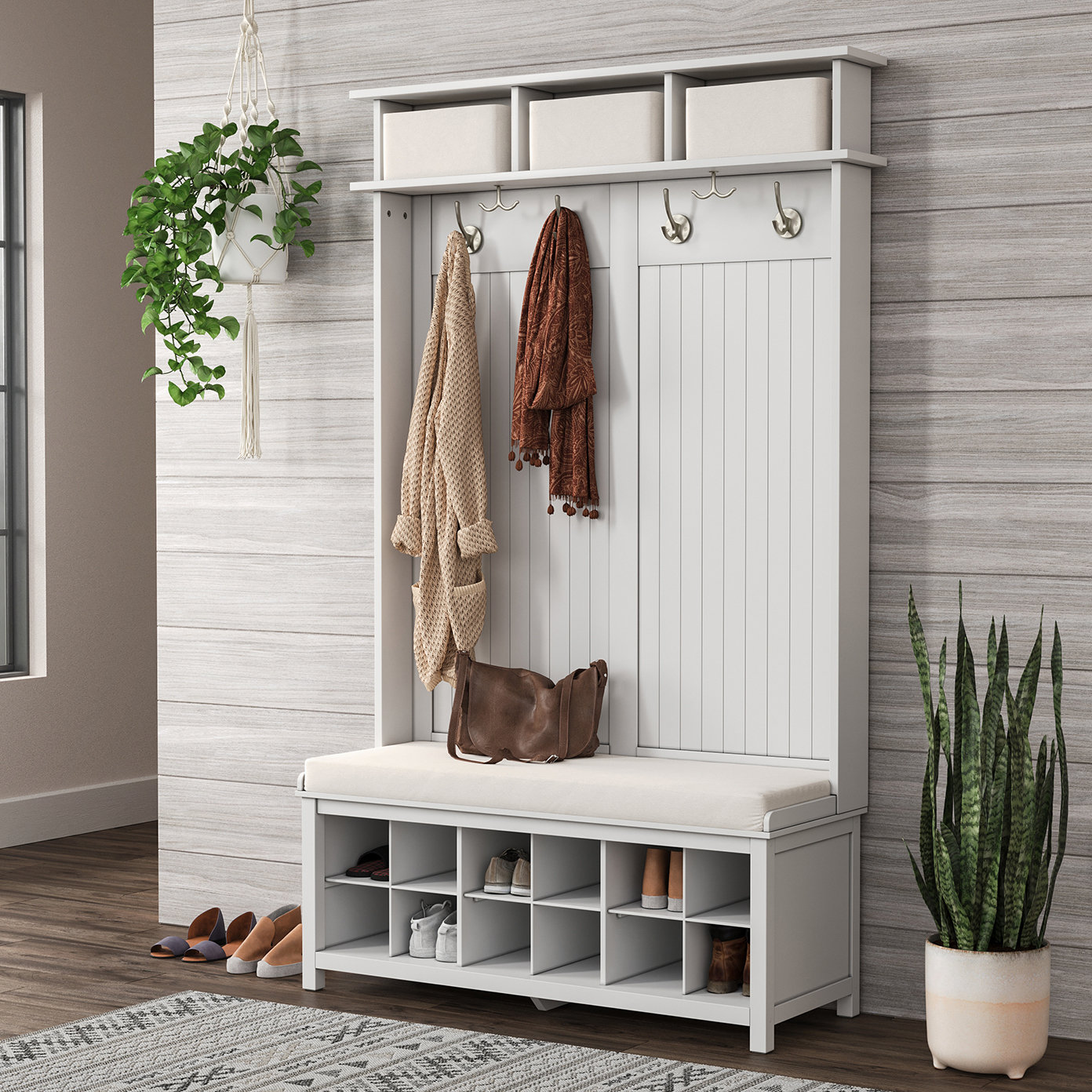 John Louis Home Solid Wood Hall Tree with Shoe and 1 Bin Storage | Wayfair