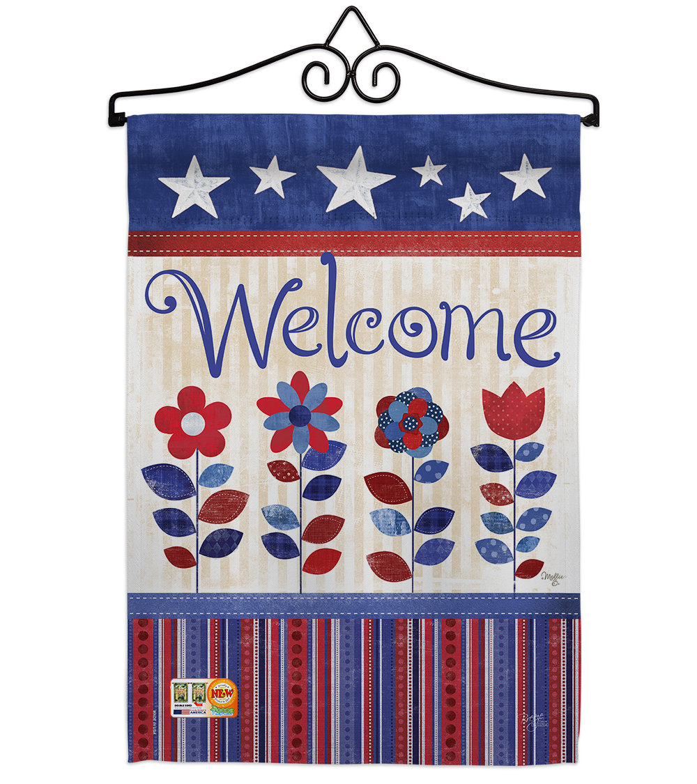 Breeze Decor Welcome Patriotic 2-Sided Polyester 18.5 x 13 in. Flag set ...