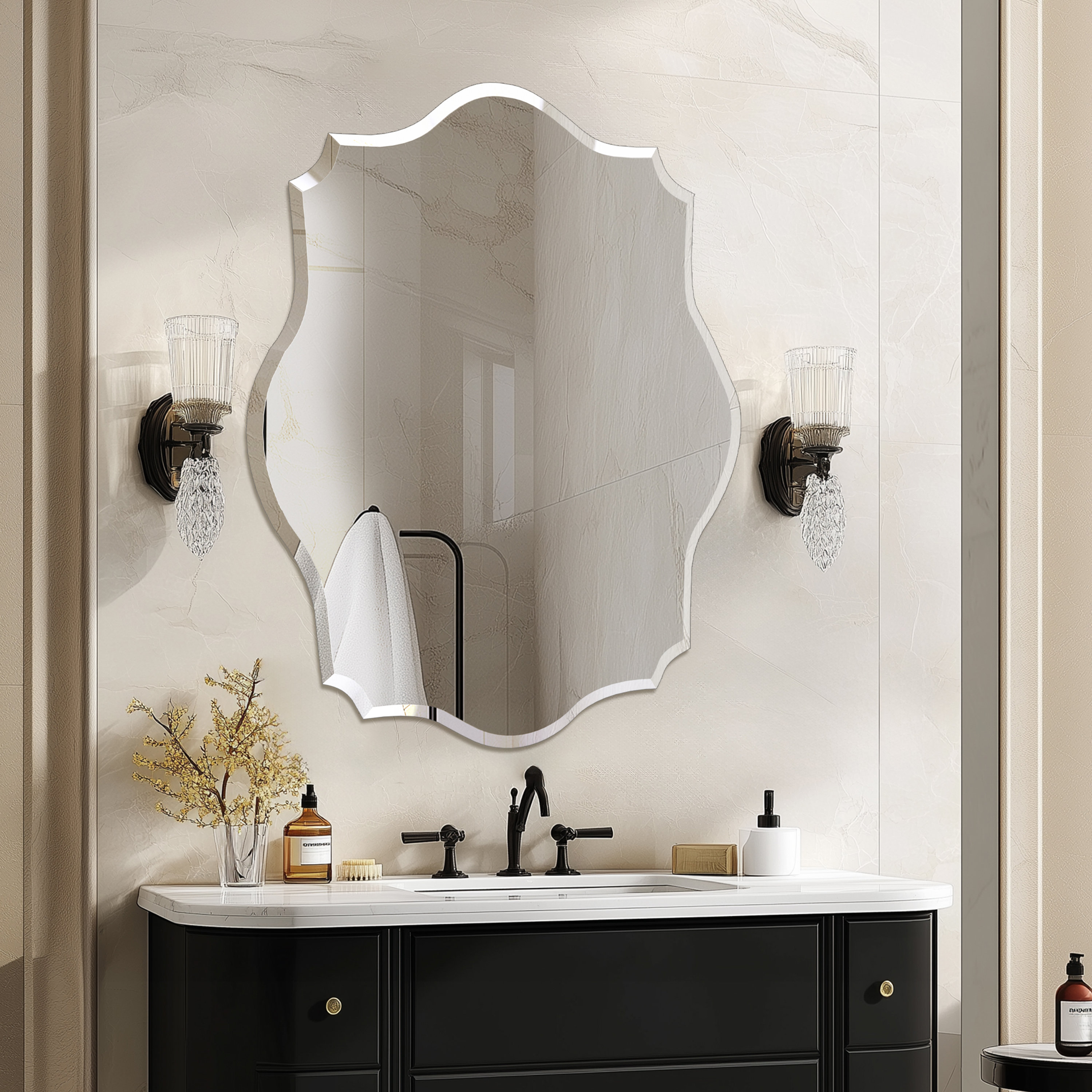 Winston Porter Frameless Silver Wall Hanging Mirror Asymmetrical Vanity ...