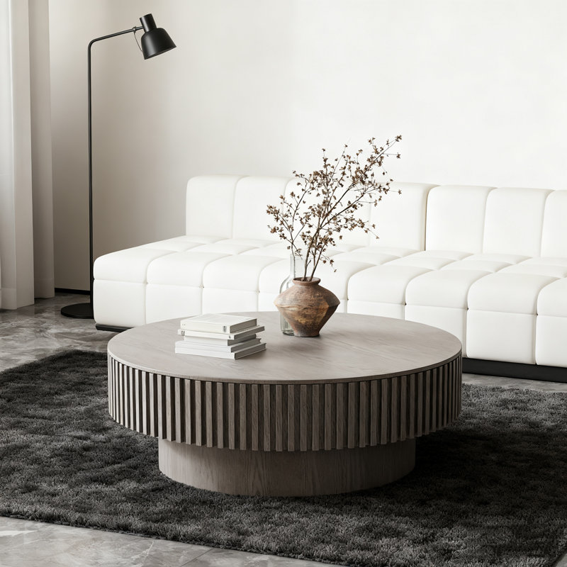 Latitude Run® Round Coffee Table with Storage Solid Wood Veneered ...