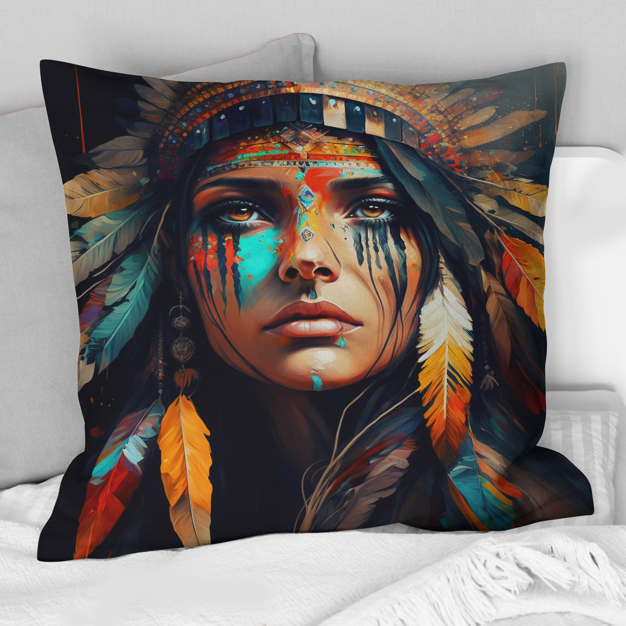 Design Art Colorful Native American Woman III - Woman Boho Printed ...