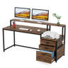 17 Stories Denfield Desk with Hutch, Drawers, Elevated Monitor Riser ...