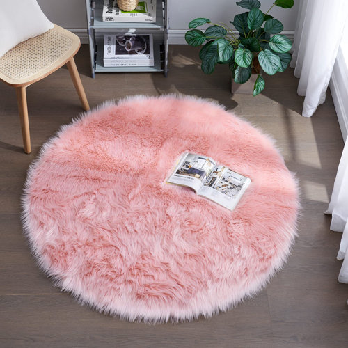 iLiebe Round Faux Sheepskin Fur Area Rug Circle Fluffy Rugs Circular ...