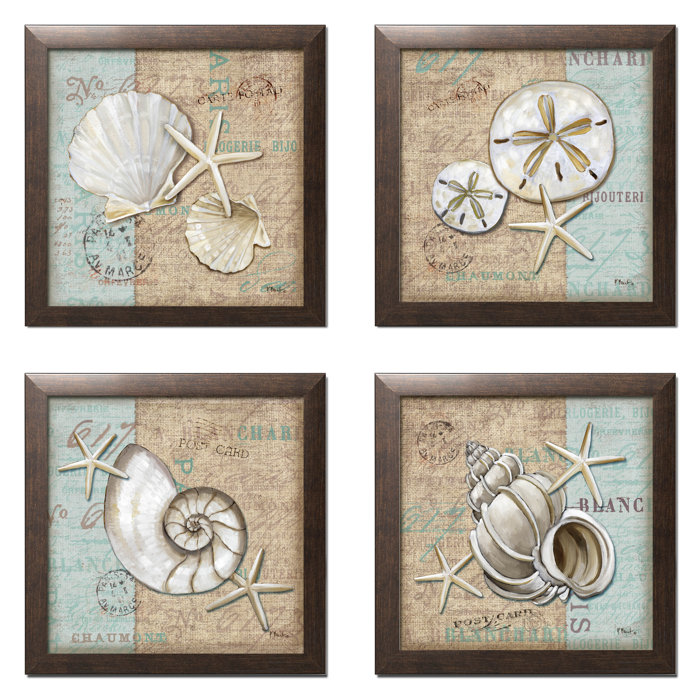 Rosecliff Heights 'Trendy Coastal Art Shells on Linen and Postcard ...