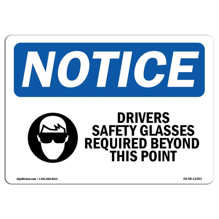 SignMission Drivers Safety Glasses Required Sign with Symbol | Wayfair