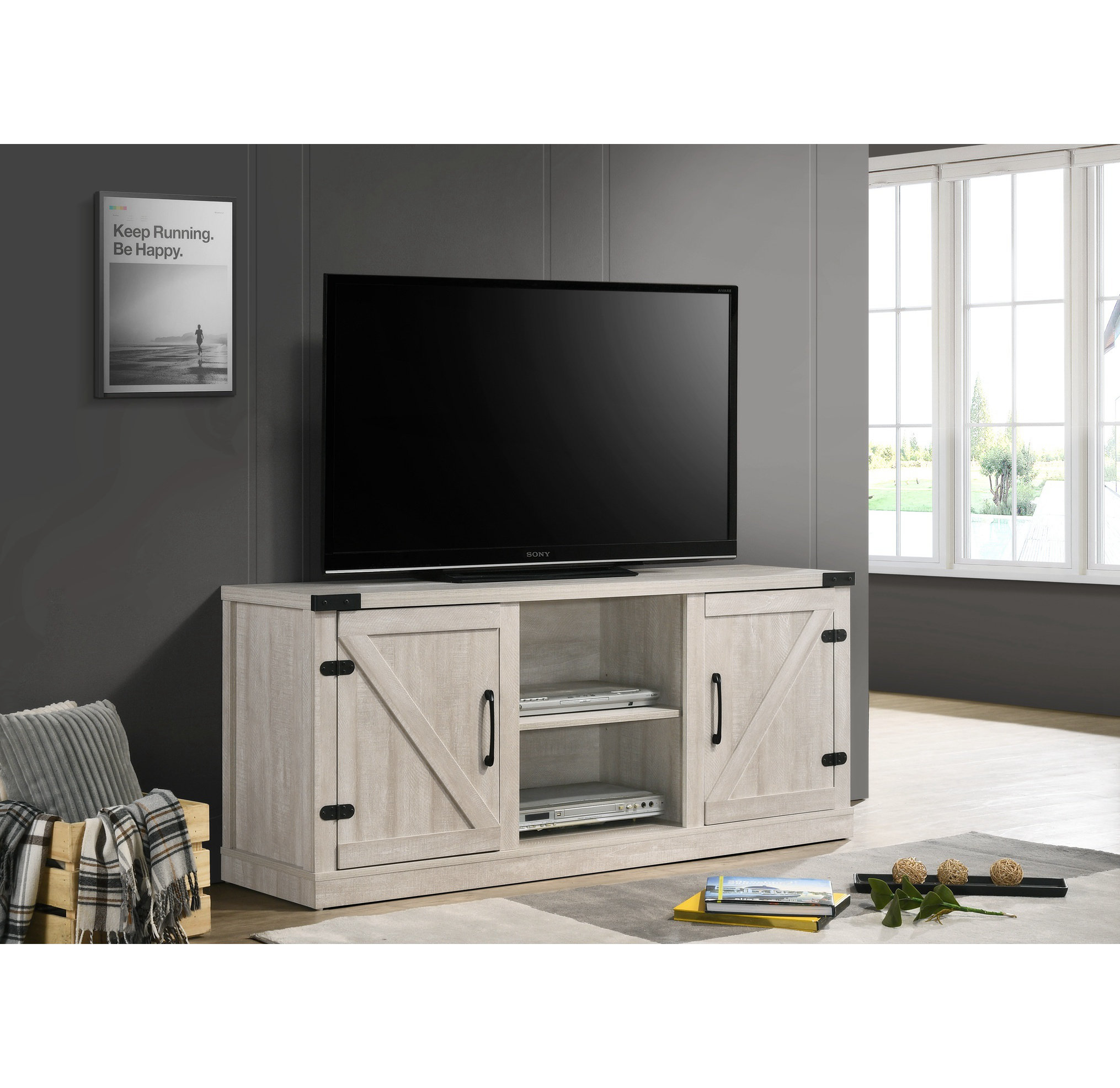 Gracie Oaks Salma Dusty 58" Wide TV Stand with 2 Open Shelves and 2 ...