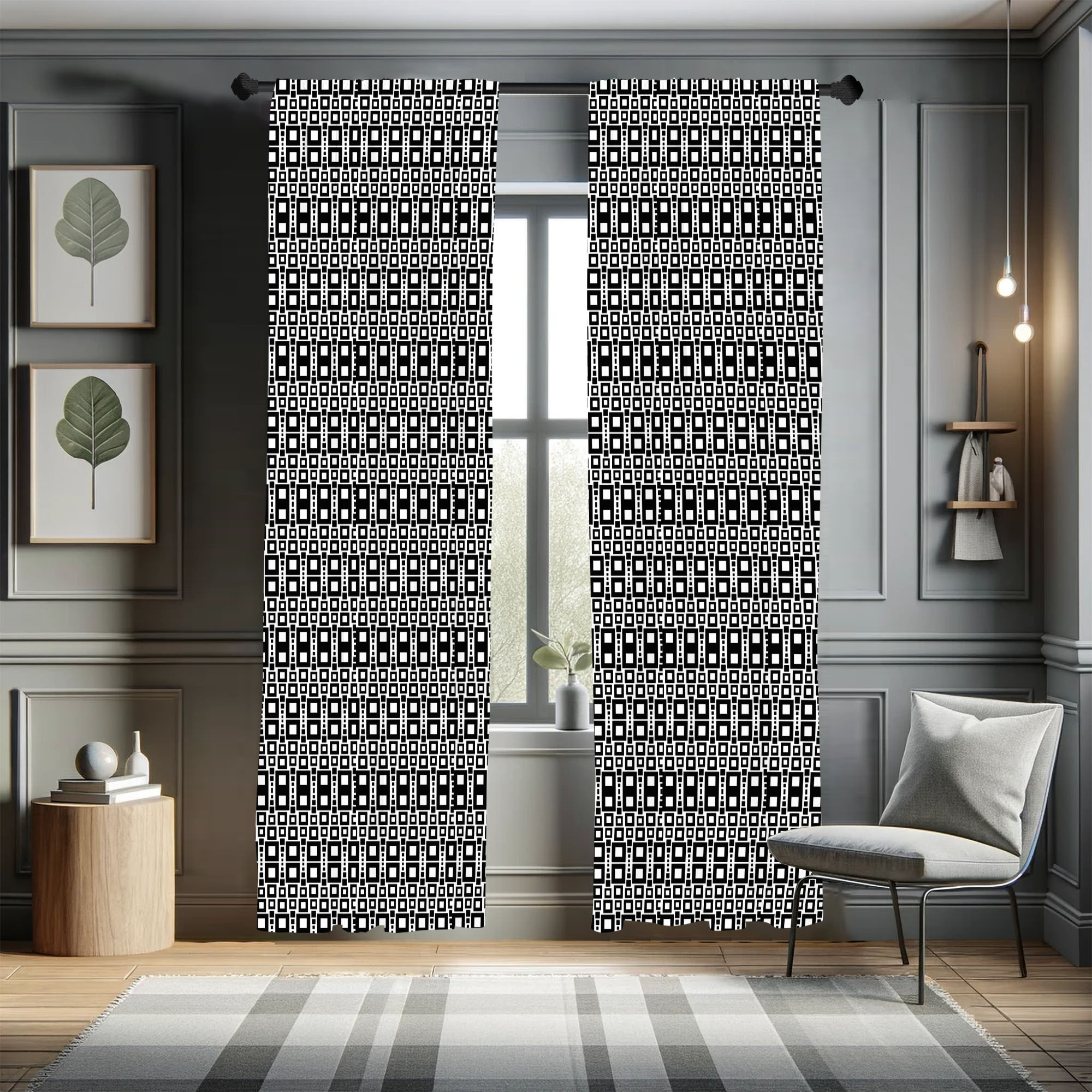 Wrought Studio™ Abstract Curtains, Grid Rows Pattern | Wayfair