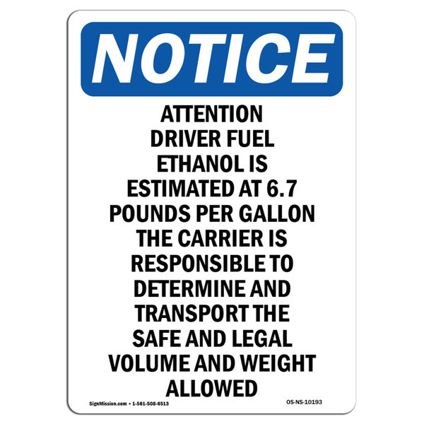SignMission Attention Driver Fuel Ethanol Sign | Wayfair