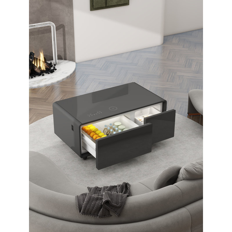 Wade Logan® Cherubino Coffee Table with Fridge Cabinet and Bluetooth ...