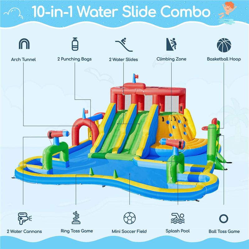 Yaheetech 10-in-1 Double Lane Inflatable Water Slide with Storage Bag ...