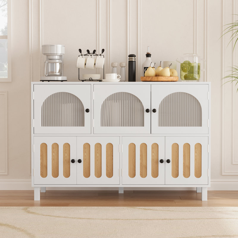 Ebern Designs Sideboard Buffets With 4 Storage Cabinet, Vertical Wave ...