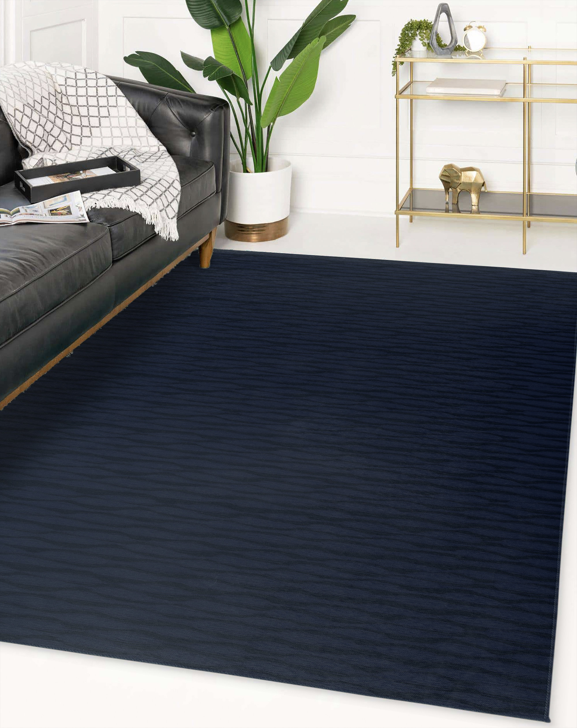 Latitude Run® Scratched Wave Navy Solid Color Machine Made Power Loom ...