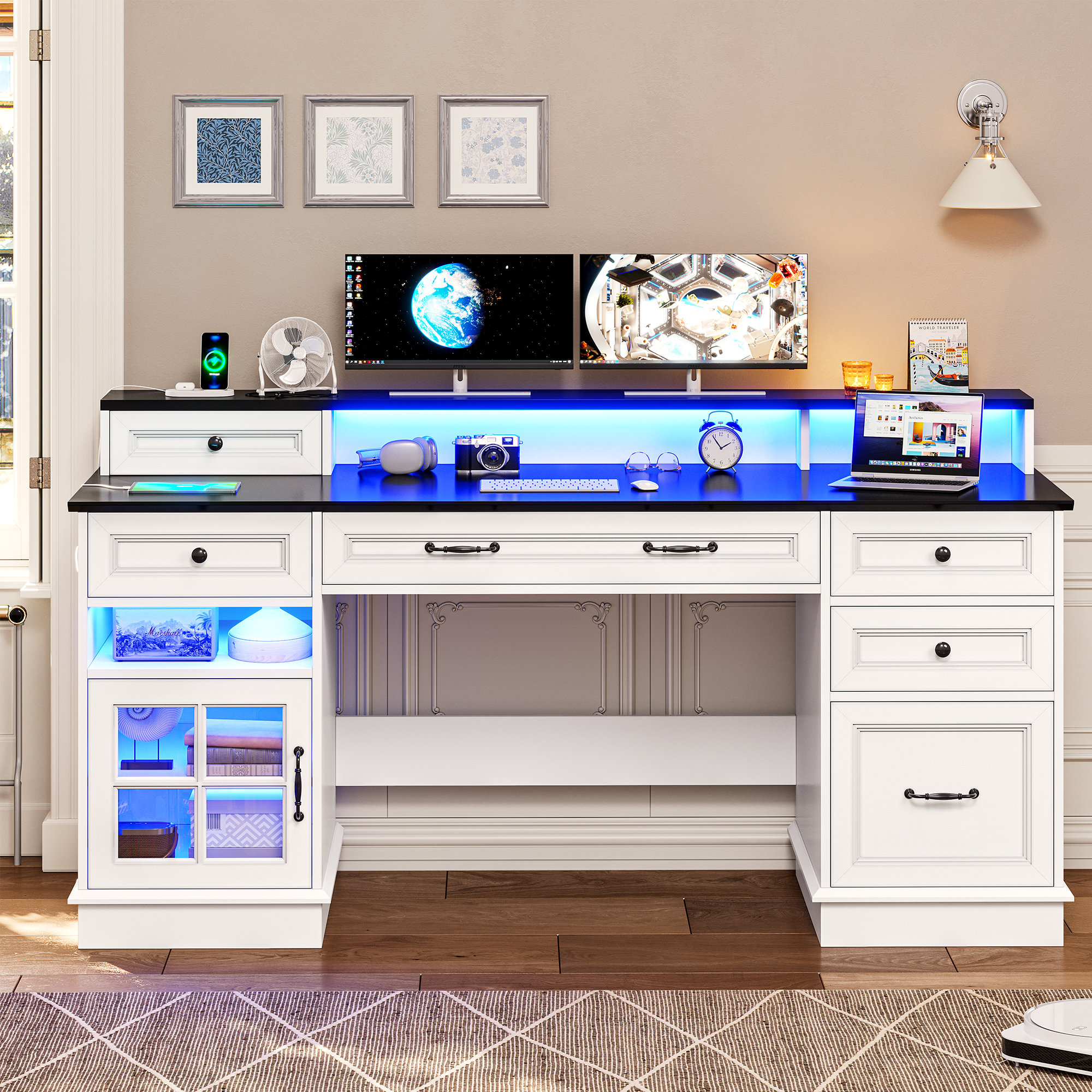 Ivy Bronx Mihin 59.1'' W Rectangle Computer Desk with and Cabinet | Wayfair