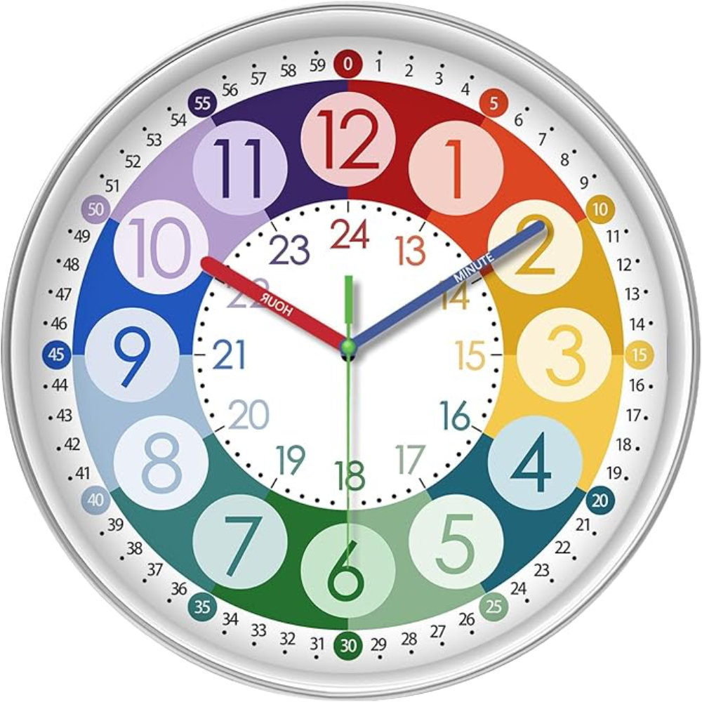 George Oliver XFM Teaching Clocks For Kids Colorful Small Wall Clock Battery Operated 10 Inch ...