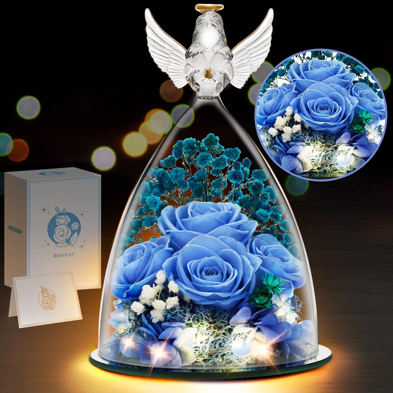 Primrue Artificial Plant Light Blue Angel Figurine | Wayfair