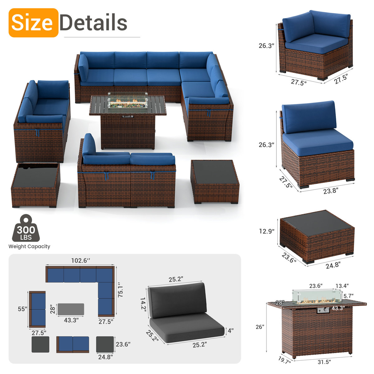 Latitude Run® Treyshun Modular 10-Person Rattan Sectional Conversation ...