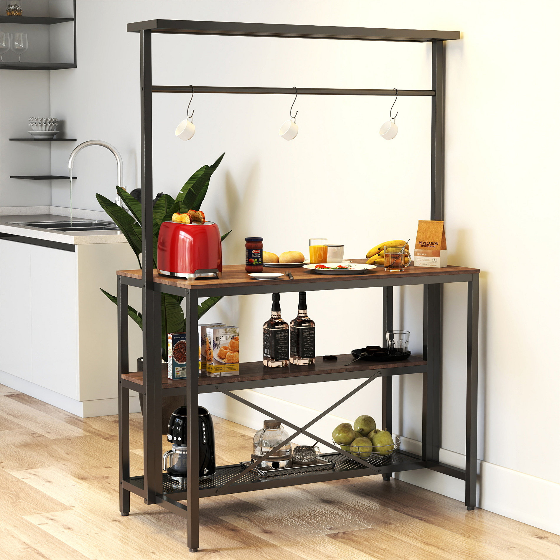 Ebern Designs Îlot de cuisine, étagère de boulanger, table d'îlot pour ...