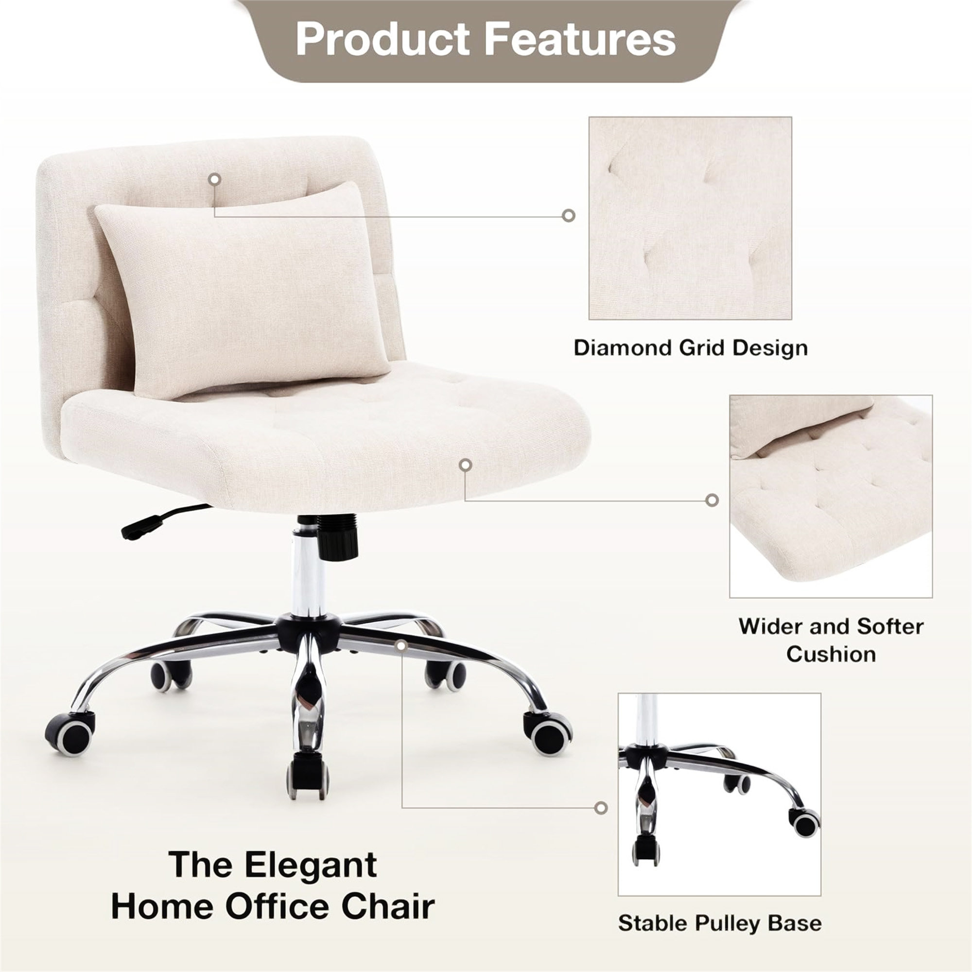 Latitude Run® Armless Fabric Office Desk Chair With Wheels | Wayfair