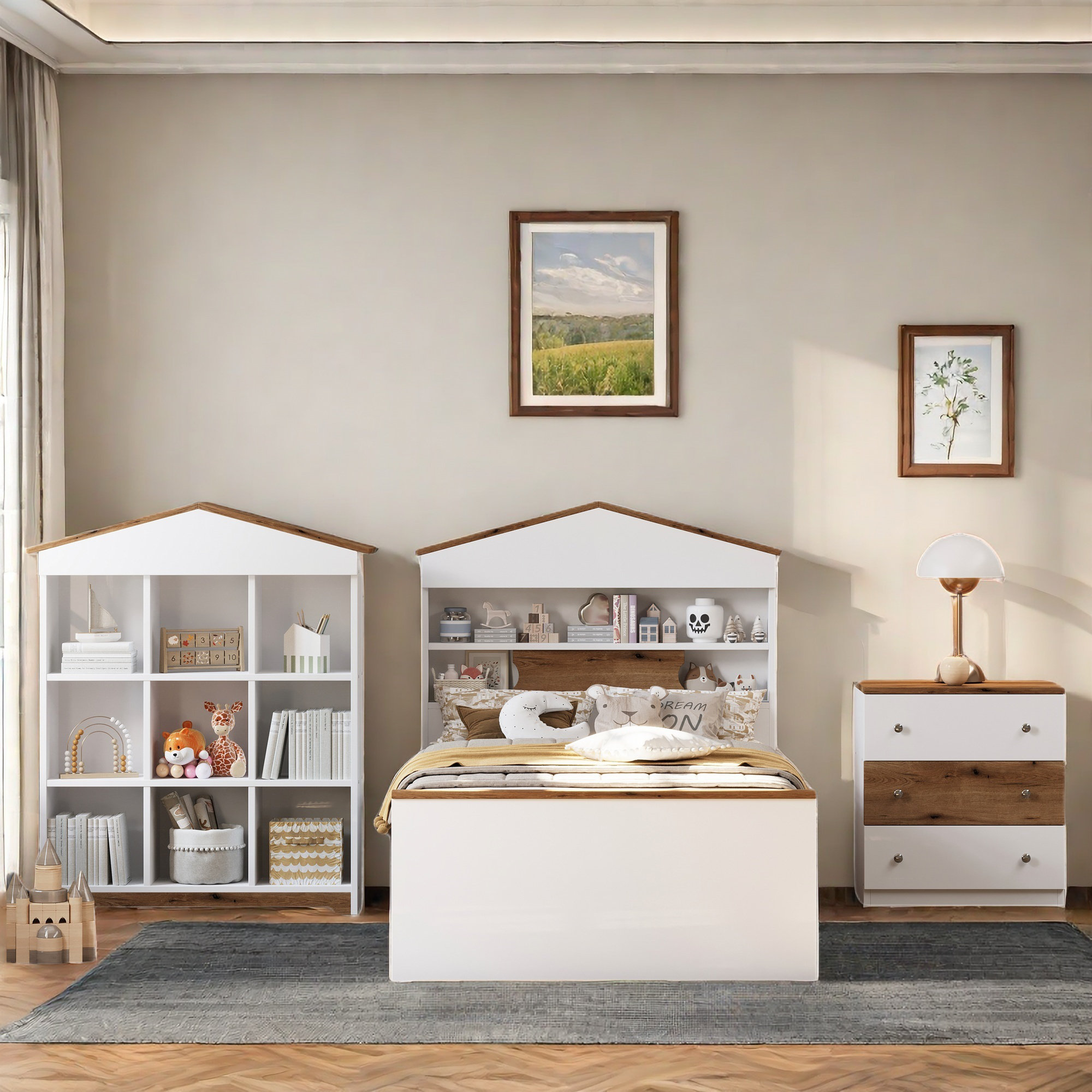 Winston Porter Yesika Including House-shaped Wooden Bed, Nightstand And ...