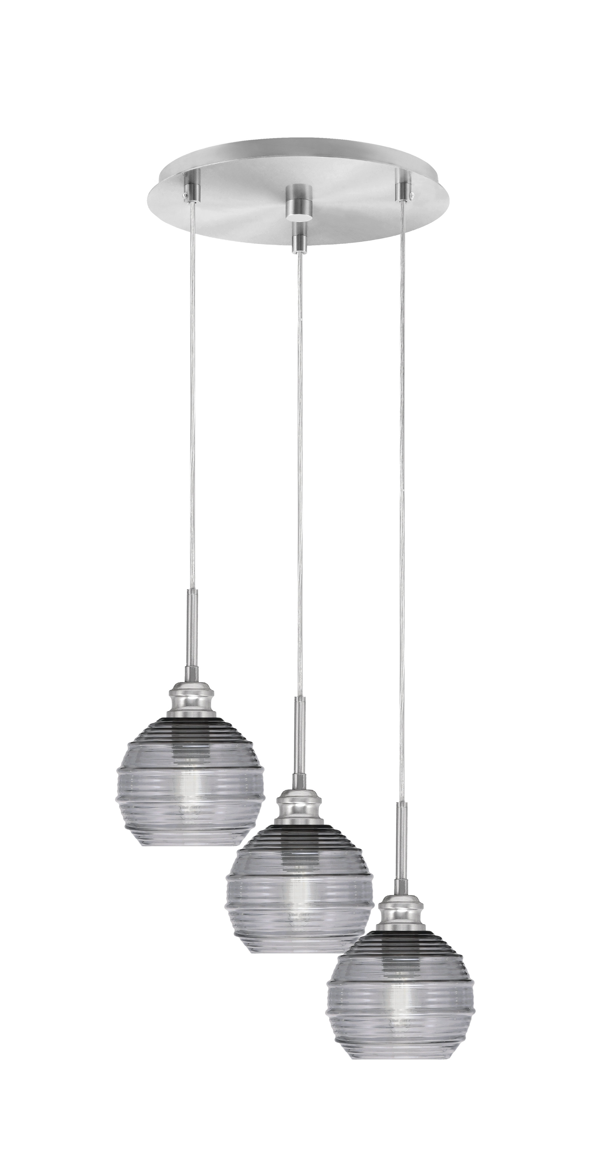 Toltec Lighting Edge 3 Light Cluster Pendalier Shown With 6"Ribbed ...