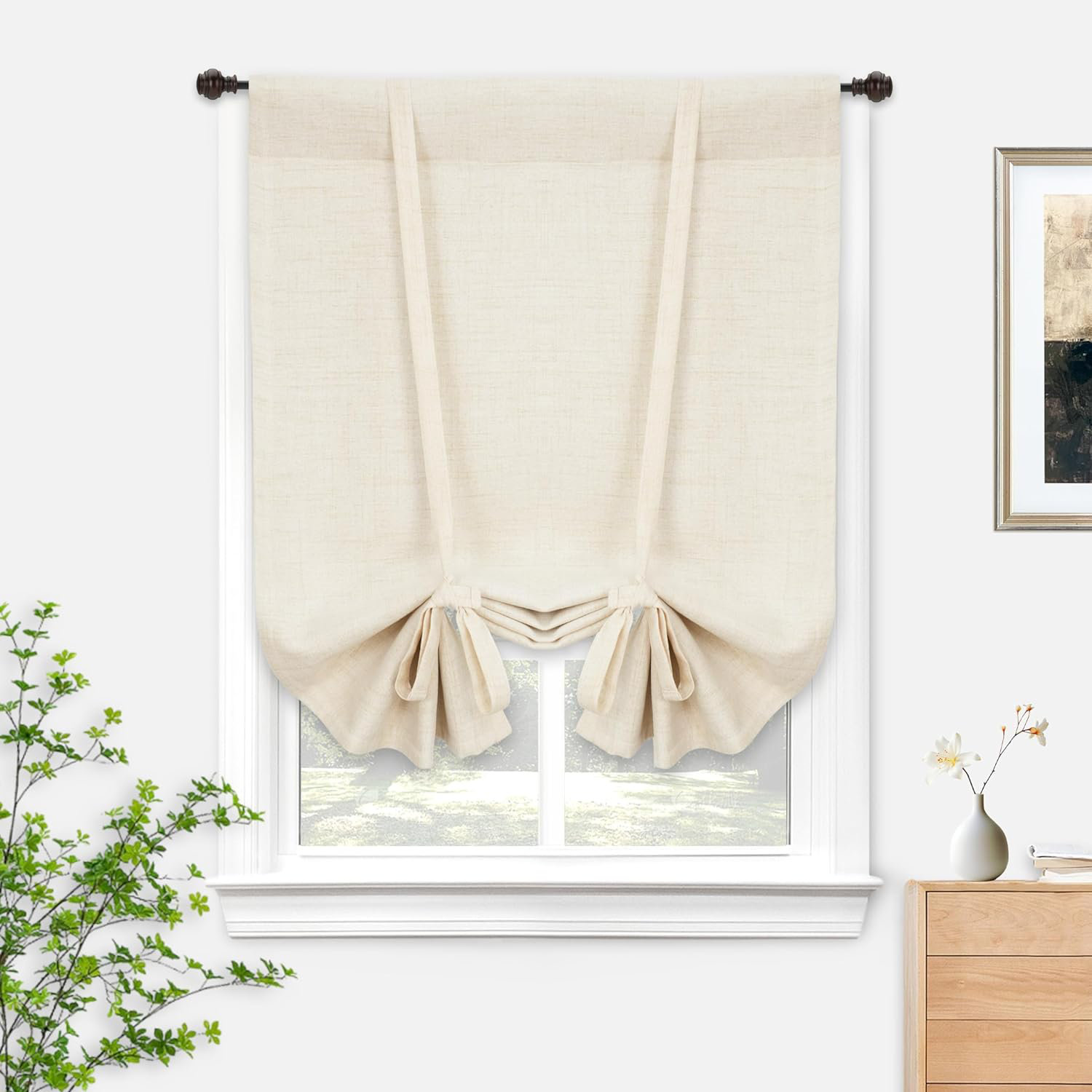 Gracie Oaks Full Blackout Linen Textured Tie Up Curtains Thermal ...