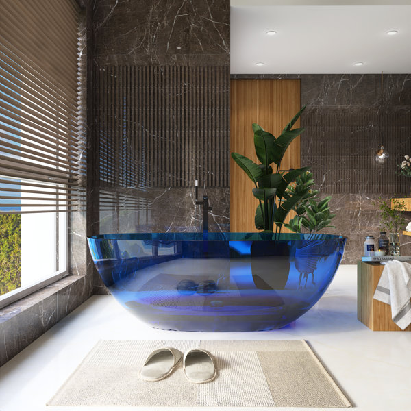 Bossicavelly 64 In. X 30 In. Resin Freestanding Soaking Bathtub With ...