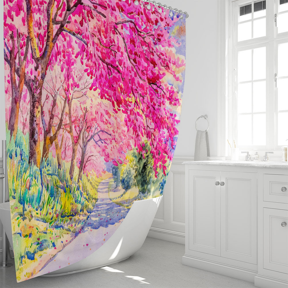 East Urban Home Pink Trees Painted Walkway Shower Curtain - Wayfair Canada