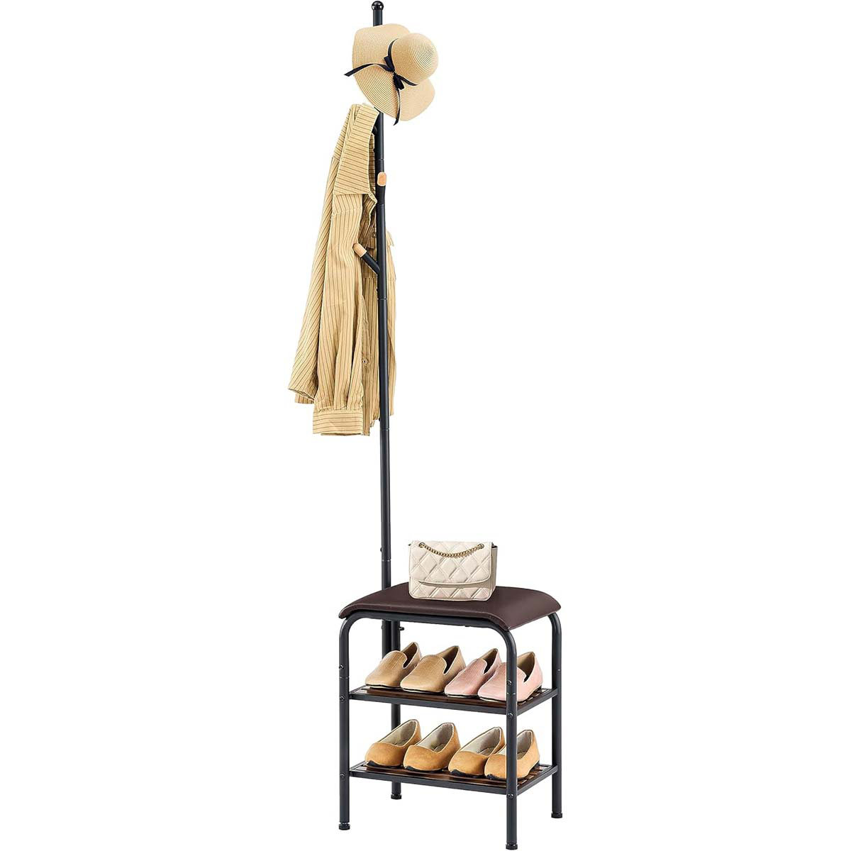 17 Stories Coat Rack Stand Shoe Bench - 3 In 1 Coat Hall Tree With Shoe ...