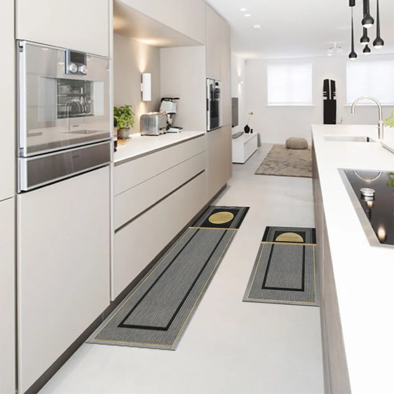 Mercer41 2 Pieces Modern Dark Gray Kitchen Runner Mats Non-slip ...